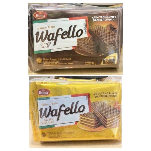 1 Pak Roma Wafello Wafer 2000 Coklat / Choco Blast & Caramel 48gr 1 pak ...