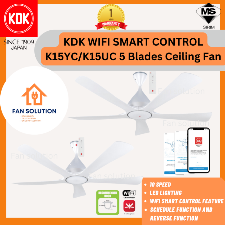 KDK Smart WiFi Ceiling Fan K15YC/K15UC with LED Lighting and Remote ...