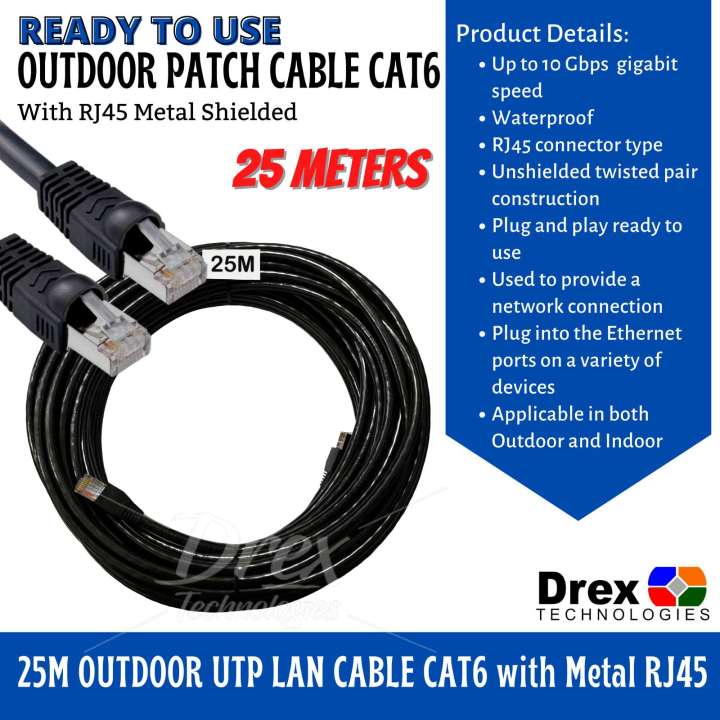 25M Outdoor Lan Cable Cat6 Gigabit UTP Cable Patch Cord Cat6e with ...