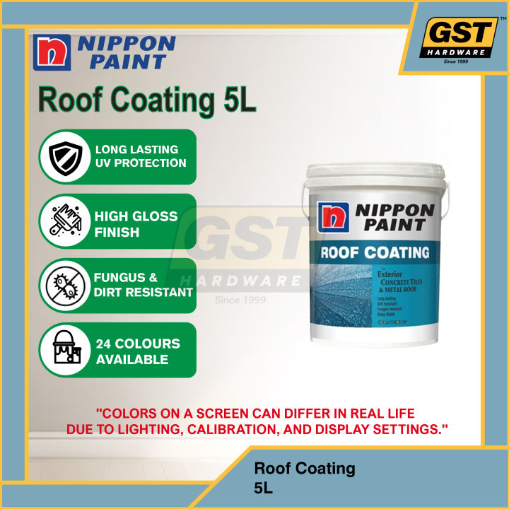 5L Nippon Paint Roof Coating Roof Paint Exterior Paint Cat Bumbung UV ...