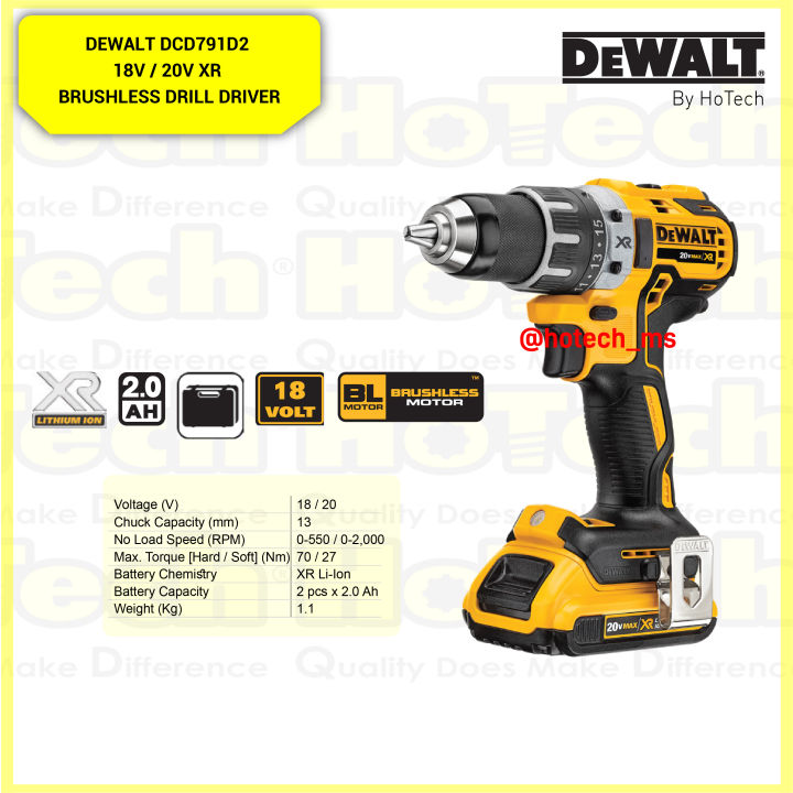 DEWALT DCD791D2-B1 18V XR Li-Ion Brushless Drill Driver 2.0Ah | Lazada ...