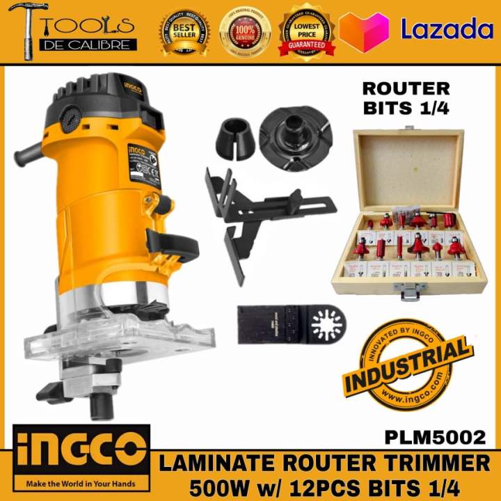 INGCO Laminate Router Trimmer 500W (PLM5002) with 12 PCS Router Bits 1/ ...