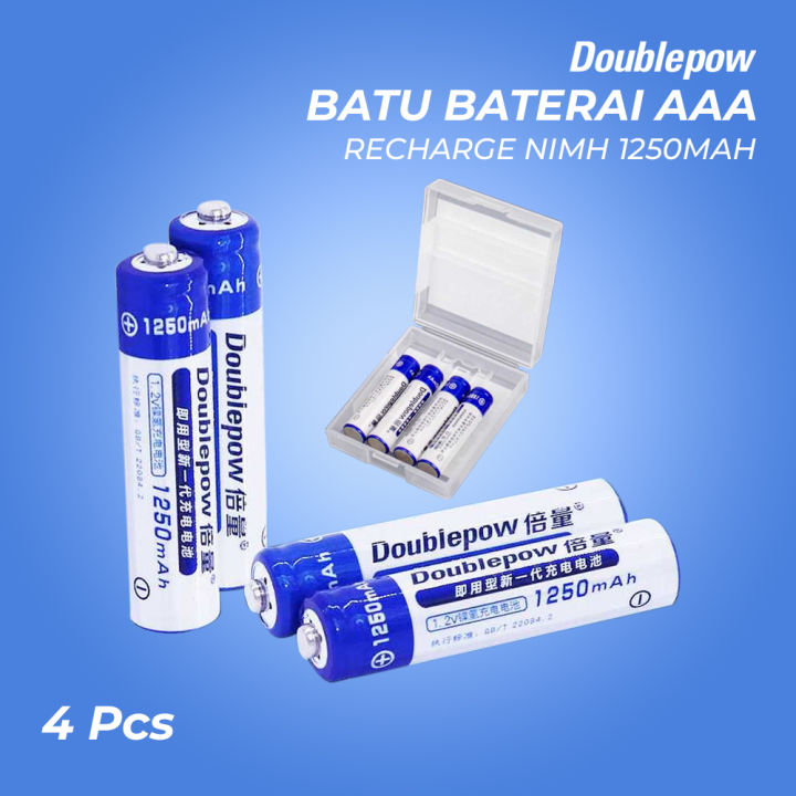 Doublepow Batu Baterai AAA Recharge NiMH 1250mAh 4PCS Battery Case - No ...