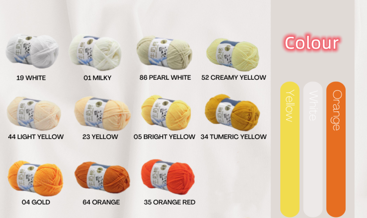 Ready Stock Milk Cotton Yarn 5ply 50g (White-Yellow-Oren)/5ply Milk ...