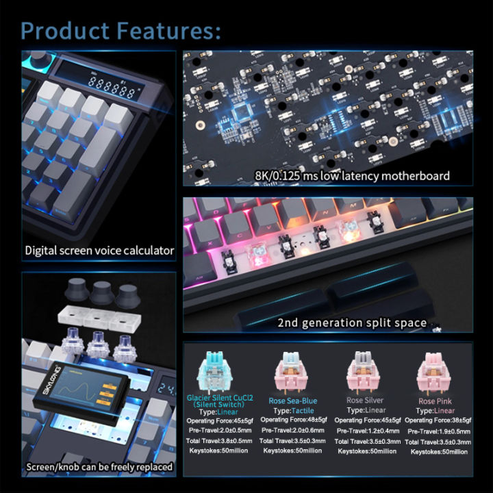 gMaiMengShangMa SKYLOONG GK104 Pro Full-Size 3-Mode Wireless Mechanical ...