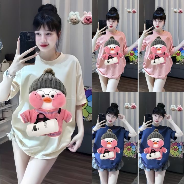 Korean Style Women T Shirt Cute Sweet Duck Graphic Print Loose Form