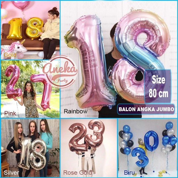 Balon Angka Jumbo ukuran 80 Cm / Balon Foil Angka Besar / balon nomor ...
