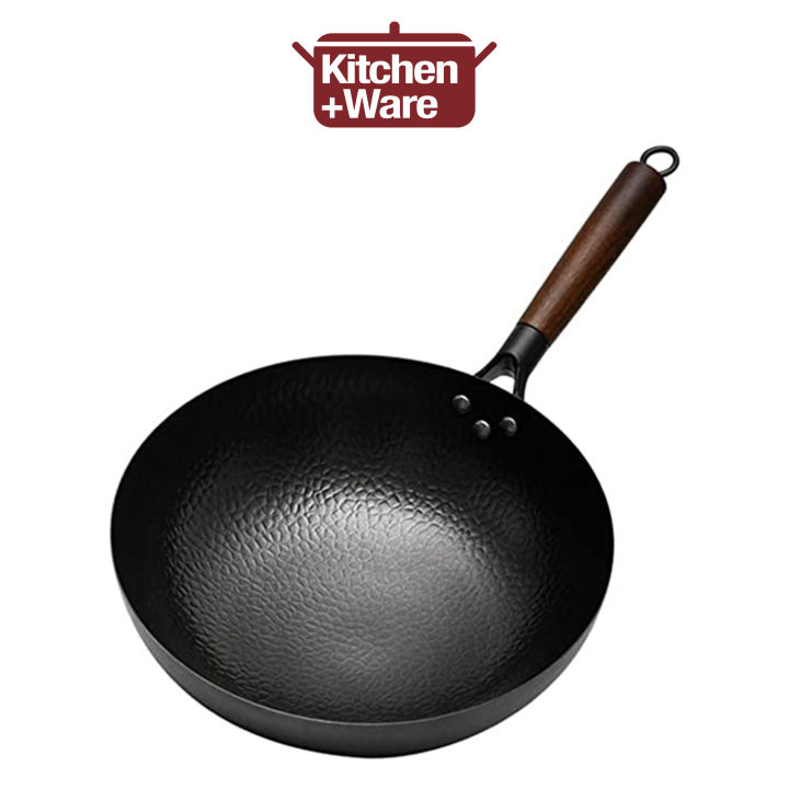 28cm Iron Wok Hammer Pattern Deep Frying Pan / Uncoated / 28cm Frying ...