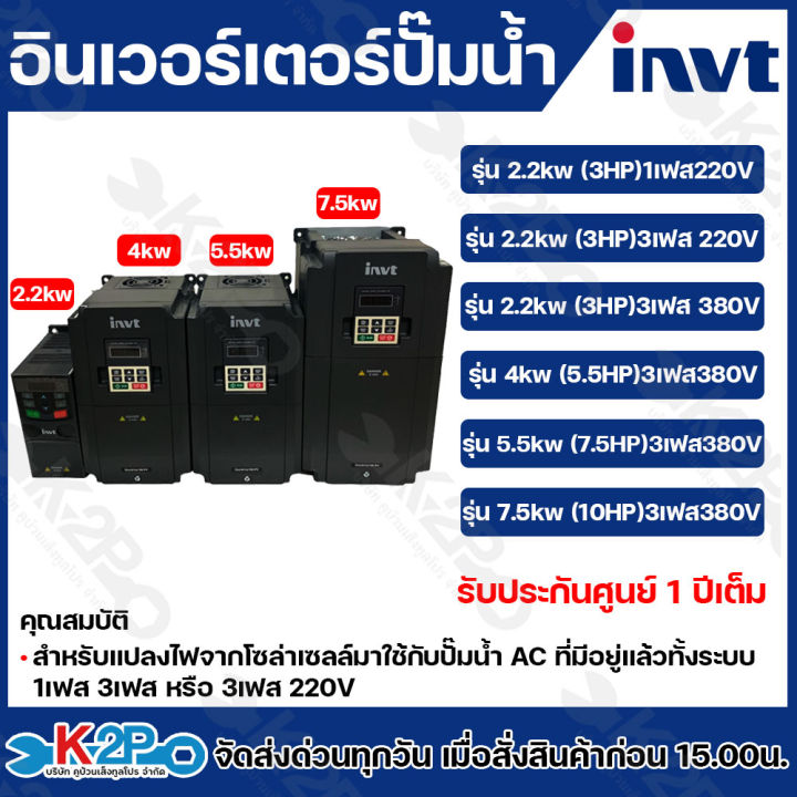 INVT Inverter Solar Pump รุ่น GD100-2R2G-SS2-PV 220V Single Phase Input ...