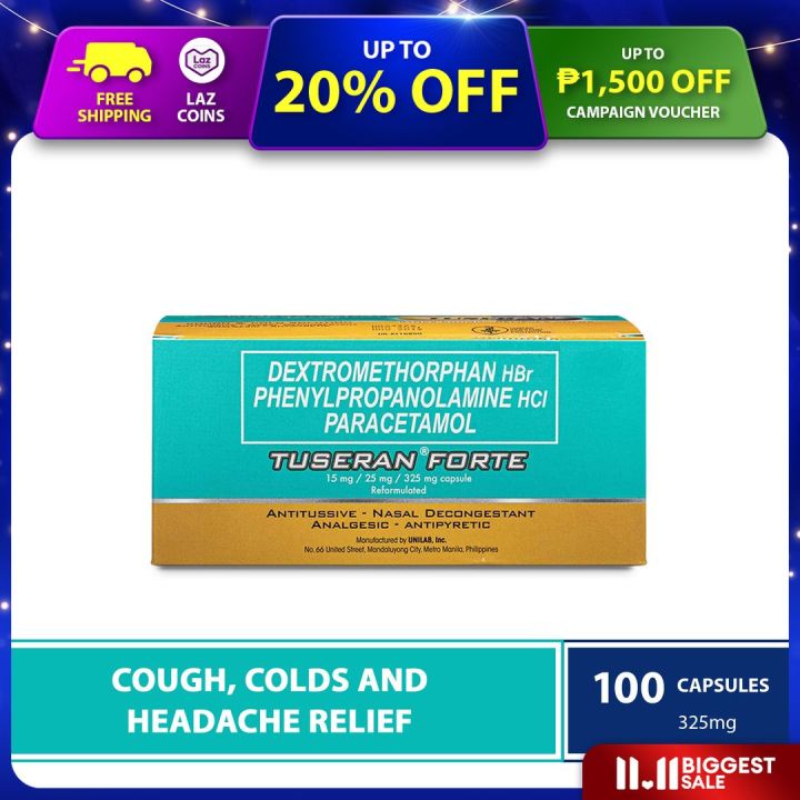 Unilab Tuseran Forte 100 Tablets - Medicine for Relief of Cough, Colds ...