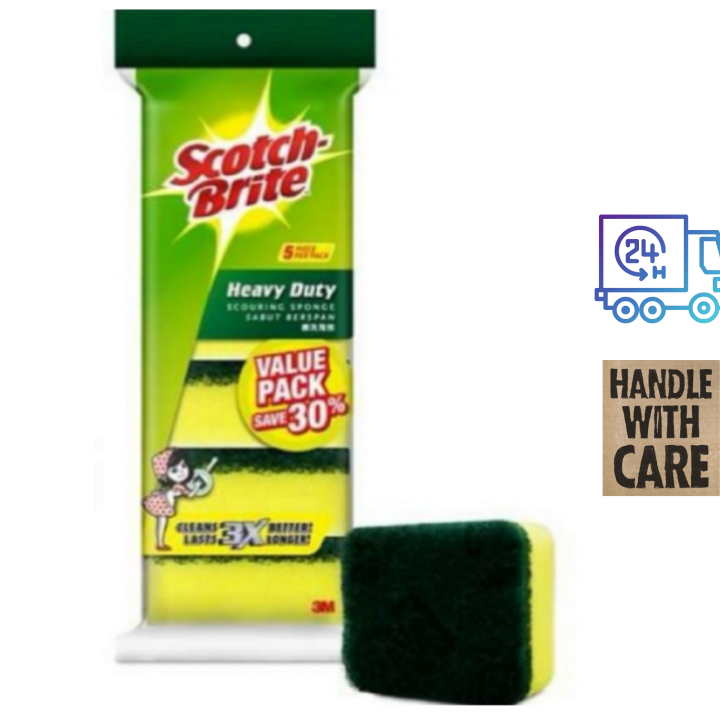 3M Scotch Brite Heavy Duty Scouring Scrub Sponge (5's) - Multipurpose ...