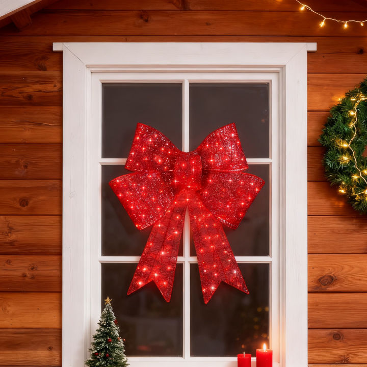 youlianba Christmas Light Show Bow Glowing Holiday Bow with Timer ...