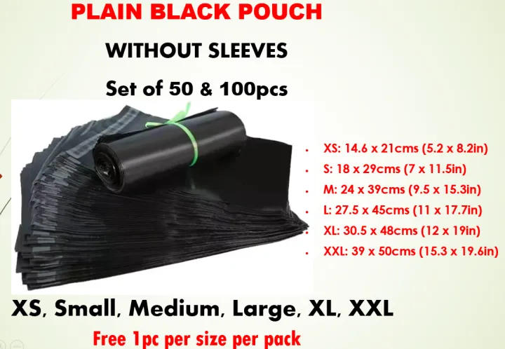 NO Sleeves Plain BLACK Pouch for Packaging | 50, 100, 500 & 1000pcs per ...