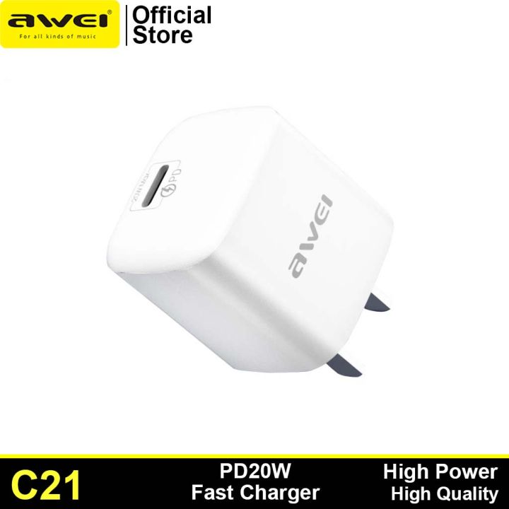 Awei C21 PD20W Type C Mini Portable Super Fast Charge Charger US Quick ...