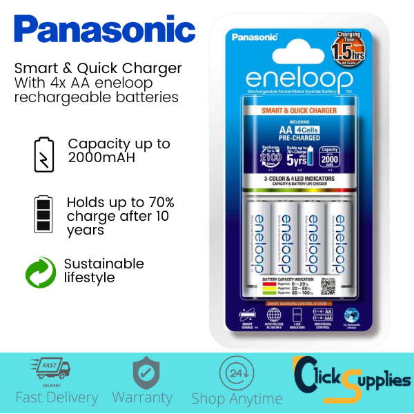 Panasonic Battery Charger Quick Charge with AA Eneloop Rechargeable ...