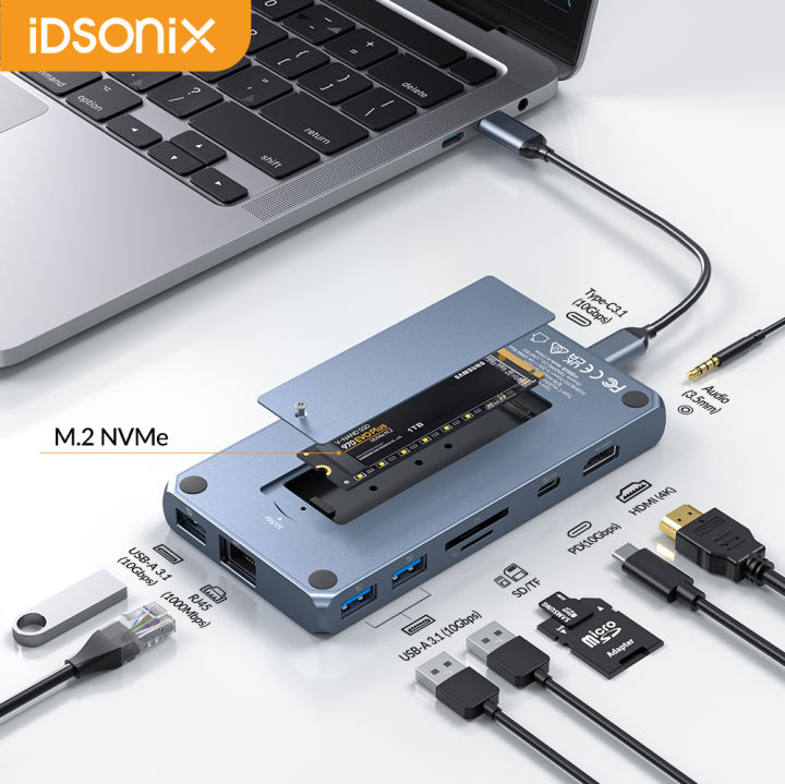 IDSONIX USB C Docking Station with M.2 NVMe SSD External Enclosure Type C 3.1 HUB Extension to ...