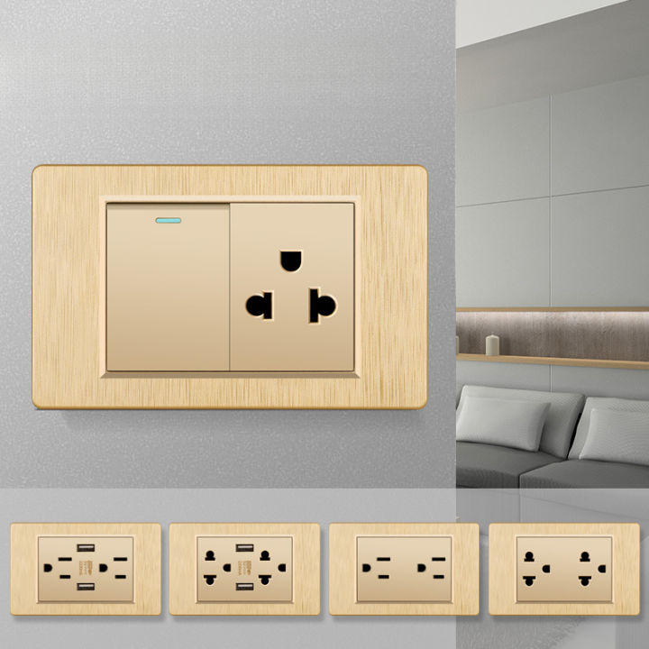 Gold Brushed 20W Fast Charge Wall Socket Outlet 1/2/3/4 Gang 2 Way ...