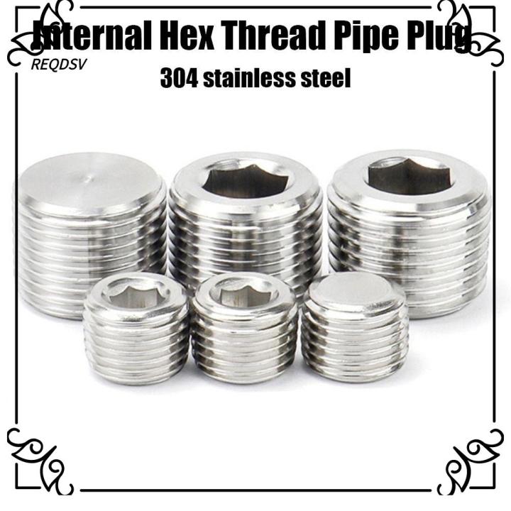 REQDSV 304 Stainless Steel Male Thread Hexagon Plug Silver Hex Thread ...