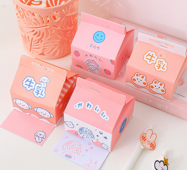 Lovely Cartoon Milk Box Sticky Notes Creative Non-Sticky Note Pad 200 ...