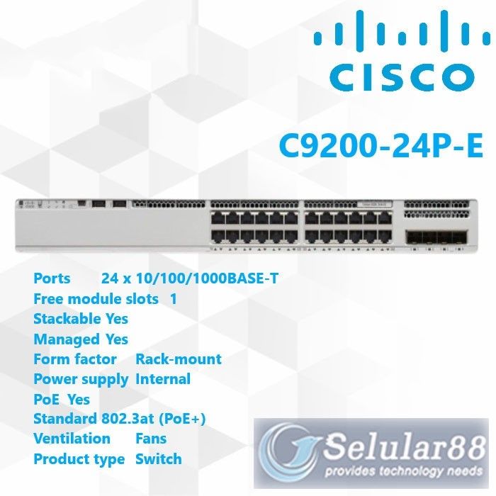 Cisco C9200-24P-E Catalyst 9200 24Port PoE+ Switch + SMARTNET 24 Port ...