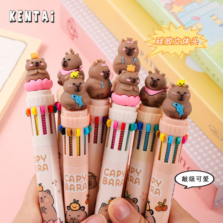 Ten-color click ballpoint pen, cute capybara student notebook pen ...
