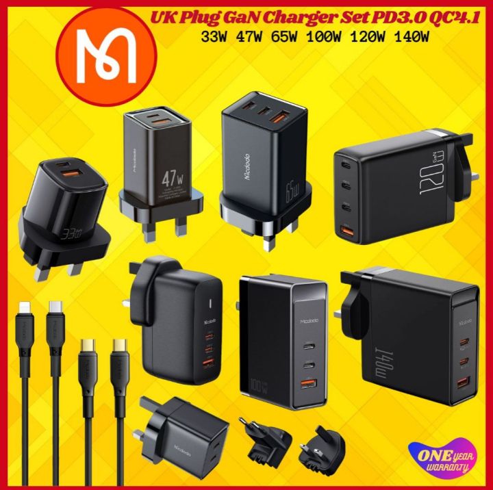 【1YrWarranty】Mcdodo Fast Charger GaN 33W 47W 65W 100W 120W GaN Quick Charge 4.0 USB C PD ...