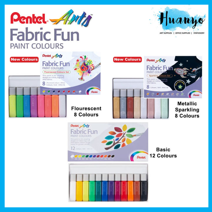 Pentel Arts Fabric Fun Paint Colour Set [Basic / Metallic Sparkling ...