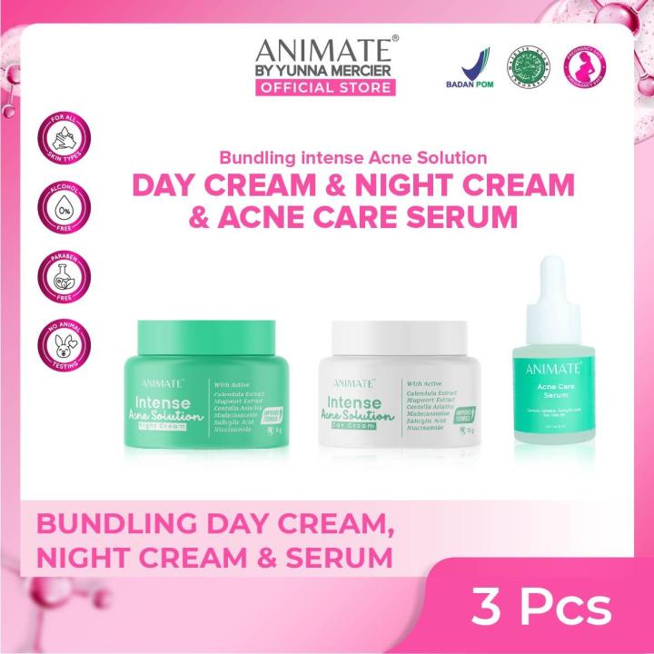 Bundling Animate Intense Acne Solution Day Cream & Night Cream + Serum ...