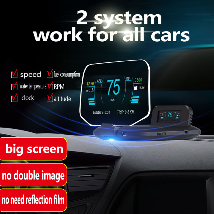 2022 New C1 Mirror Car HUD Head Up Display OBD2 GPS Dual Systems ...