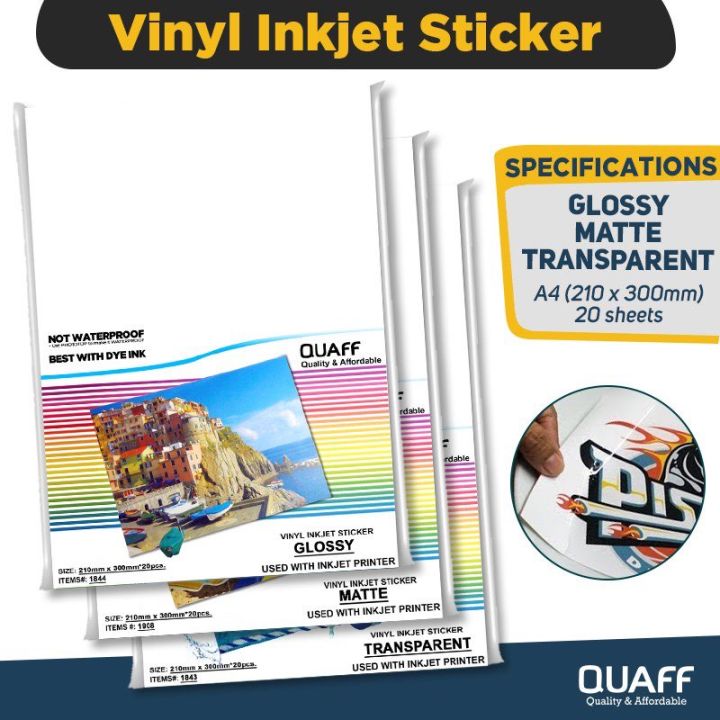 QUAFF Vinyl Inkjet Printable Sticker A4 Matte / Glossy / Transparent ...