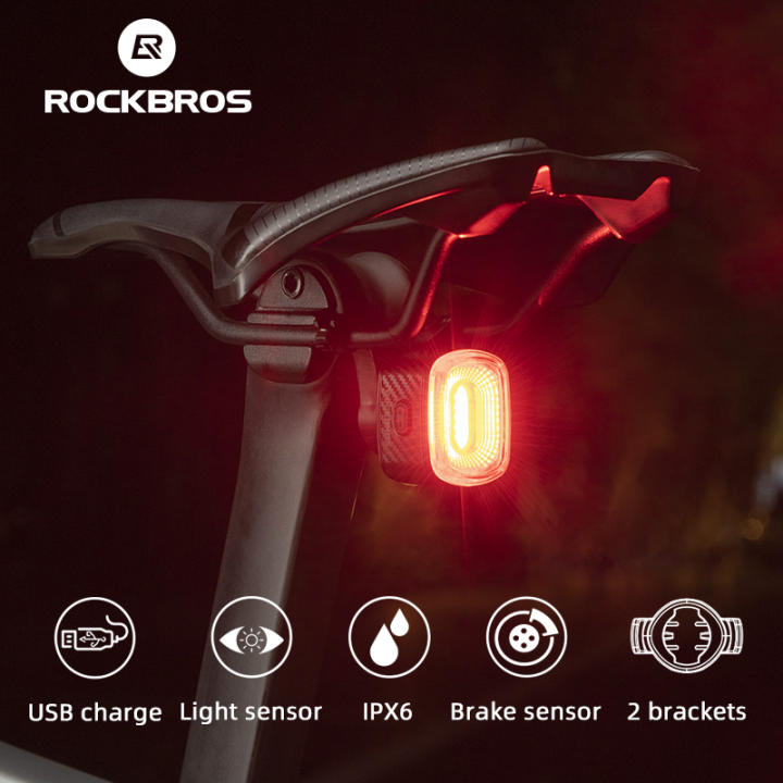 ROCKBROS Bicycle Rear Light Smart Auto Brake Sensing USB Bike Light IPX6 LED Multiple Modes ...