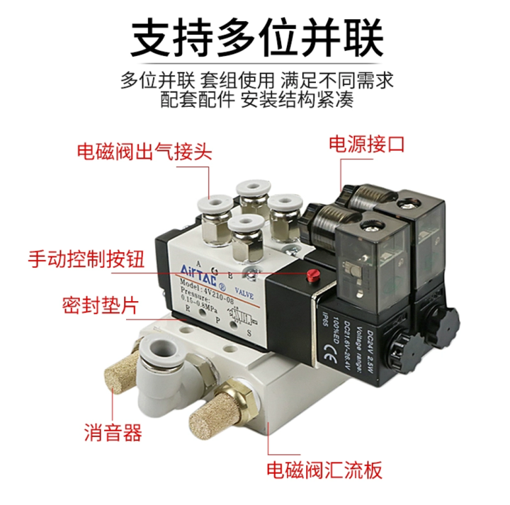 AirTAC solenoid valve pneumatic control valve 4V210-08 4V310-10 electromagnetic electric valve ...