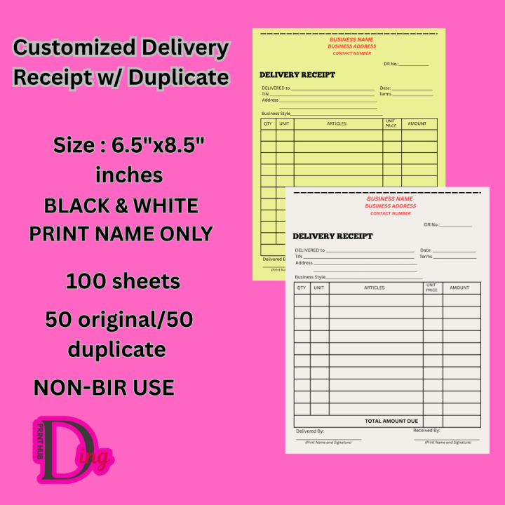 Customized Delivery Receipt Form Pad Size 6.5"x8.5" 100 sheets No ...