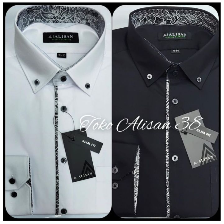 Kemeja Alisan Kombinasi Batik Lengan Panjang (100% ORI) | Lazada Indonesia