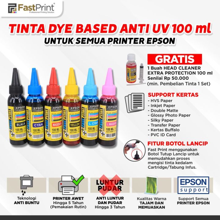 Fast Print Tinta Printer Epson Dye Based Anti UV 100ML | Lazada Indonesia