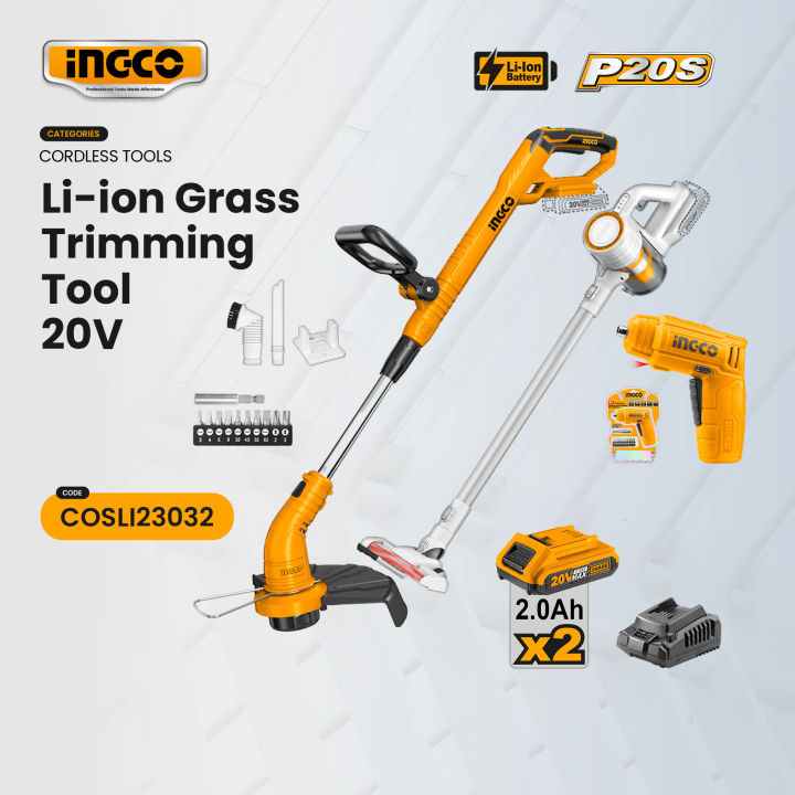 INGCO Cordless Grass Cutter Trimmer Lithium-Ion Grass Trimming Tool ...