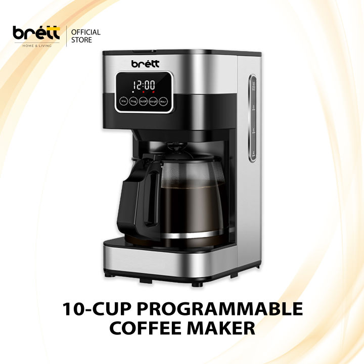 Brett Coffee Maker, Touch-Screen 10-cup Programmable with Glass Carafe ...