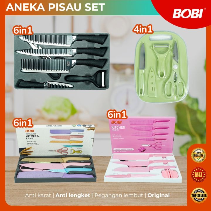 BOBI Pisau Dapur Set Lengkap 6in1 Stainless Premium Diamond Knife Set ...