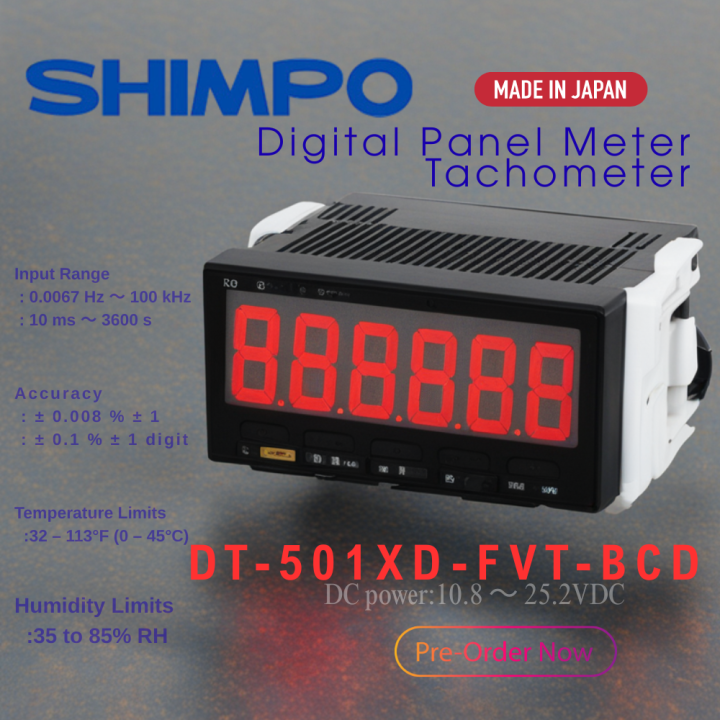 SHIMPO DT-501XD-FVT-BCD, Panel Meter Tachometer,DC power:10.8 - 25.2VDC ...