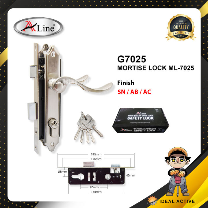 Aline G7025 Mortise Lock ML-7025 Handle Entrance Iron Door Gate Lock ...