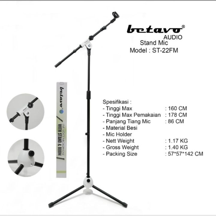 Stand Mic Panjang BETAVO ST22FM ORIGINAL Full Besi ST22 FM Cagak Mic Tripod Kaki 3 Tiang ...