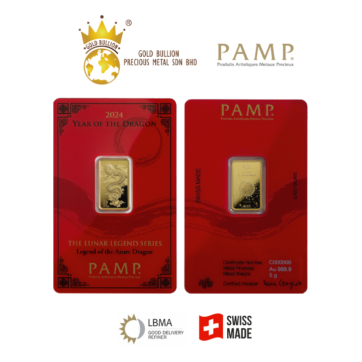 PAMP Suisse 2024 Lunar Dragon 5g Gold Bar 999.9 (Free Gold Bar Envelope) | Lazada