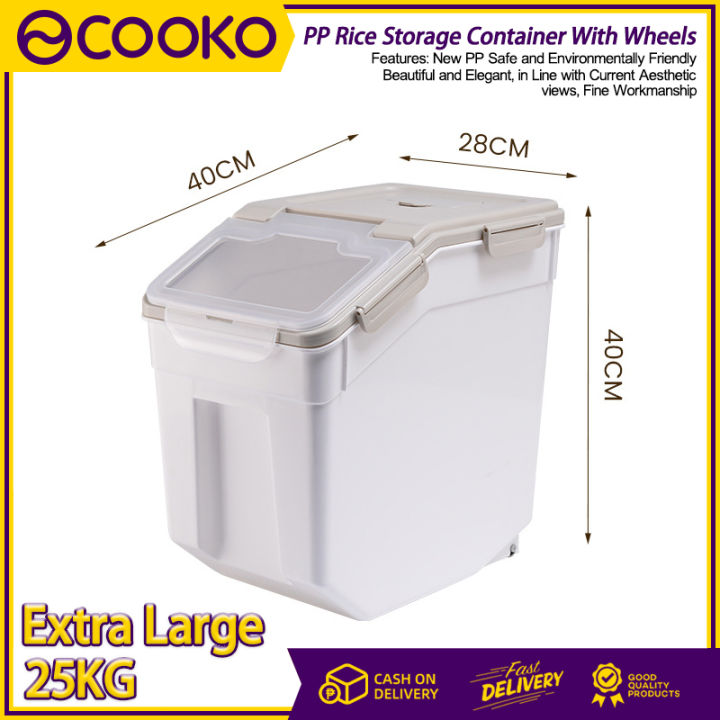 Large Flour Storage Container Bin 25kg with Wheels and Seal Locking ...