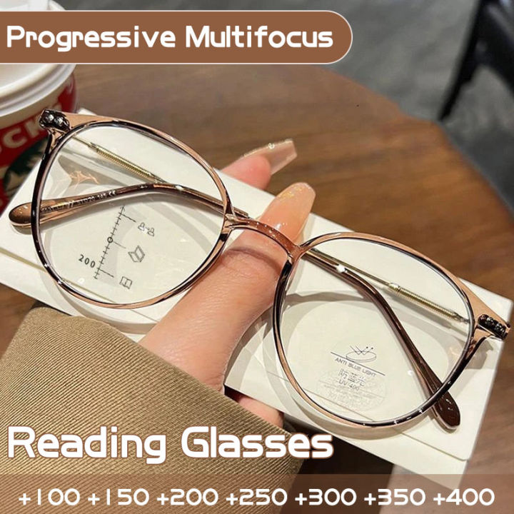 3 in 1 Progressive Multifocal Reading Glasses Women Near Far Eyeglasses ...