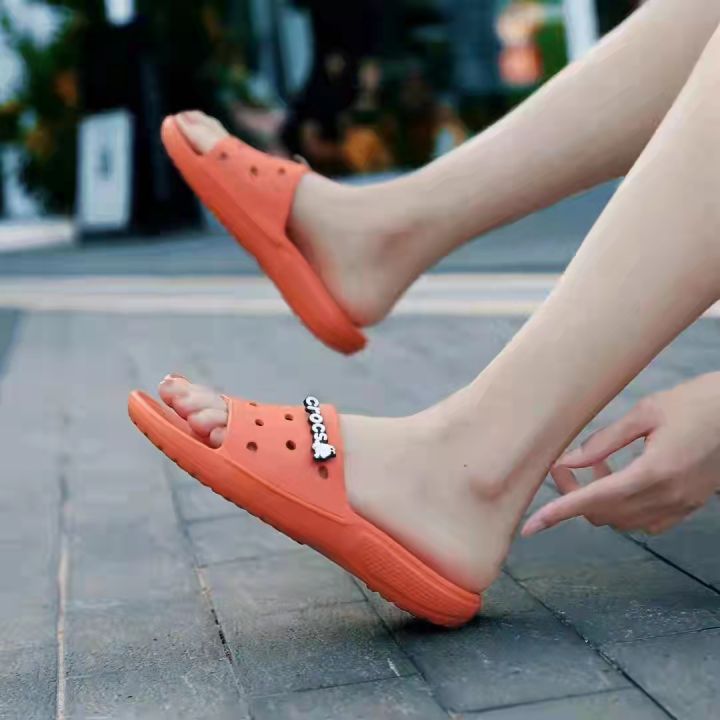 Limited Edition Crocs Flat Plain Slides With Crocs Jibbits | Lazada PH