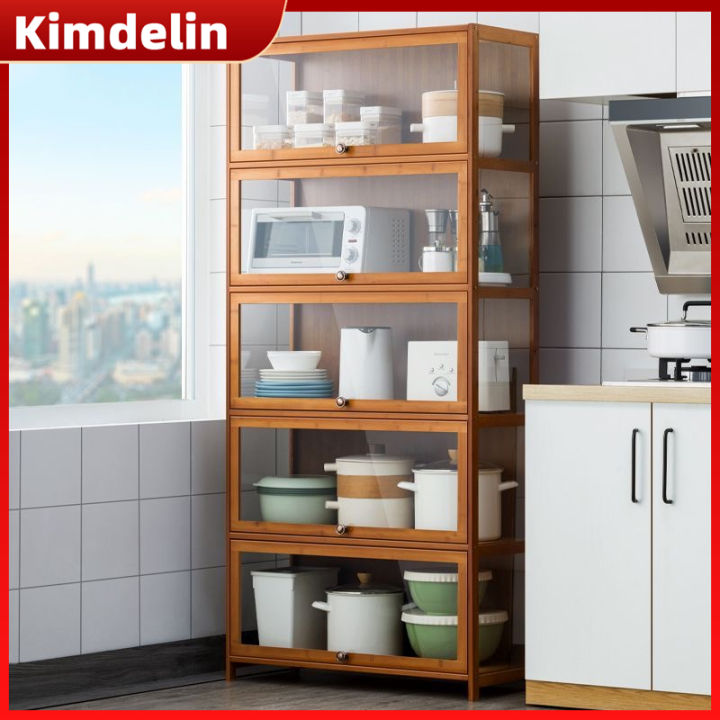 KIMDELIN ครัวตู้เก็บของไม้ไผ่คริลิคแสดงตู้เก็บของไม้ | Lazada.co.th