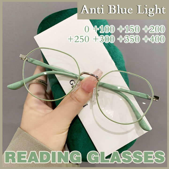 +100 ~ +400 Anti Blue Light Reading Glasses For Women Metal Frame High ...