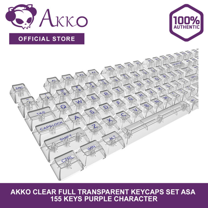 AKKO Clear Full Transparent Keycaps Set ASA 155 Keys Purple Character ...