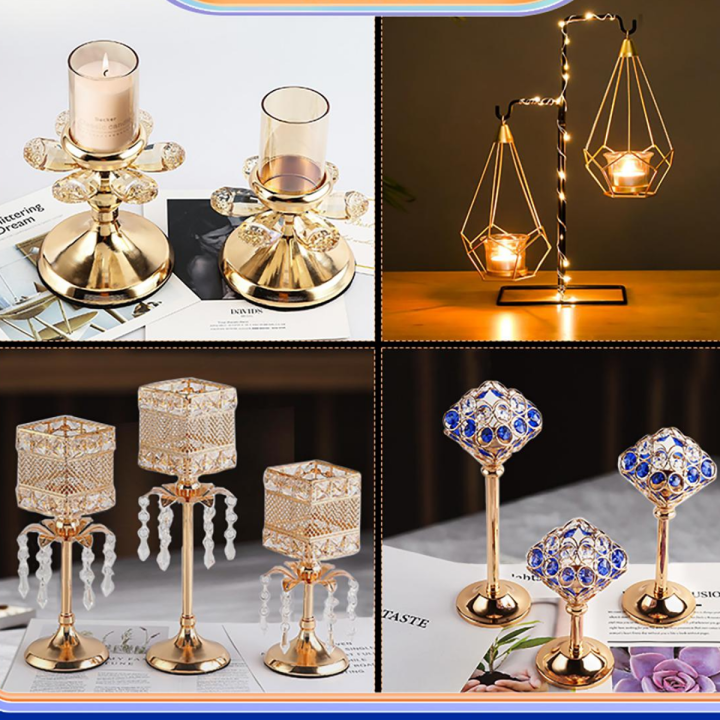 【Tempat Lilin Kristal】Tempatnya 3 Height Kristal Biru Candle Holder ...