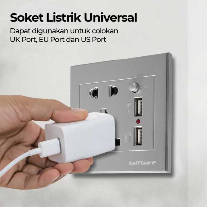 COD Stop Kontak Universal UK EU US 2 Port USB On Off Switch / colokan ...